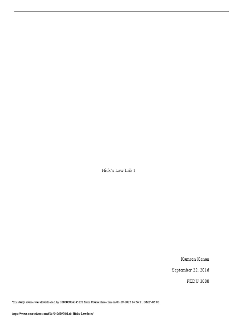 Hick's Law Lab 1: Reaction Times and Number of Choices | PDF | Mental Chronometry | Experiment