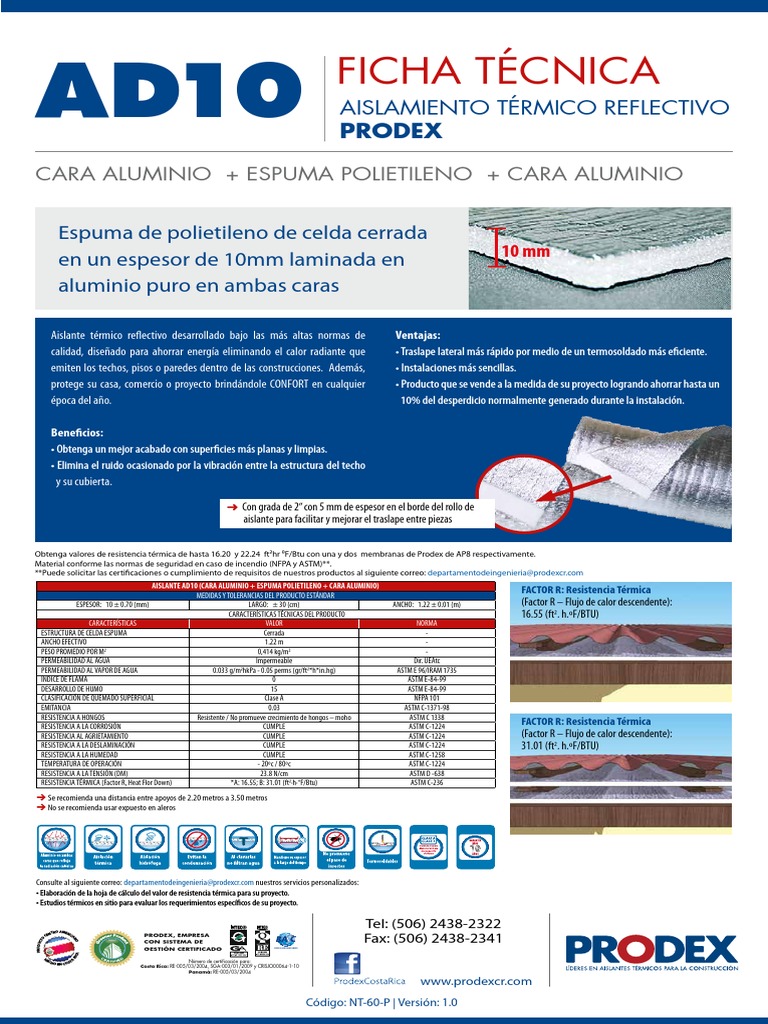 Ficha Tecnica Ad10 | PDF | Aislamiento térmico | Cantidades fisicas