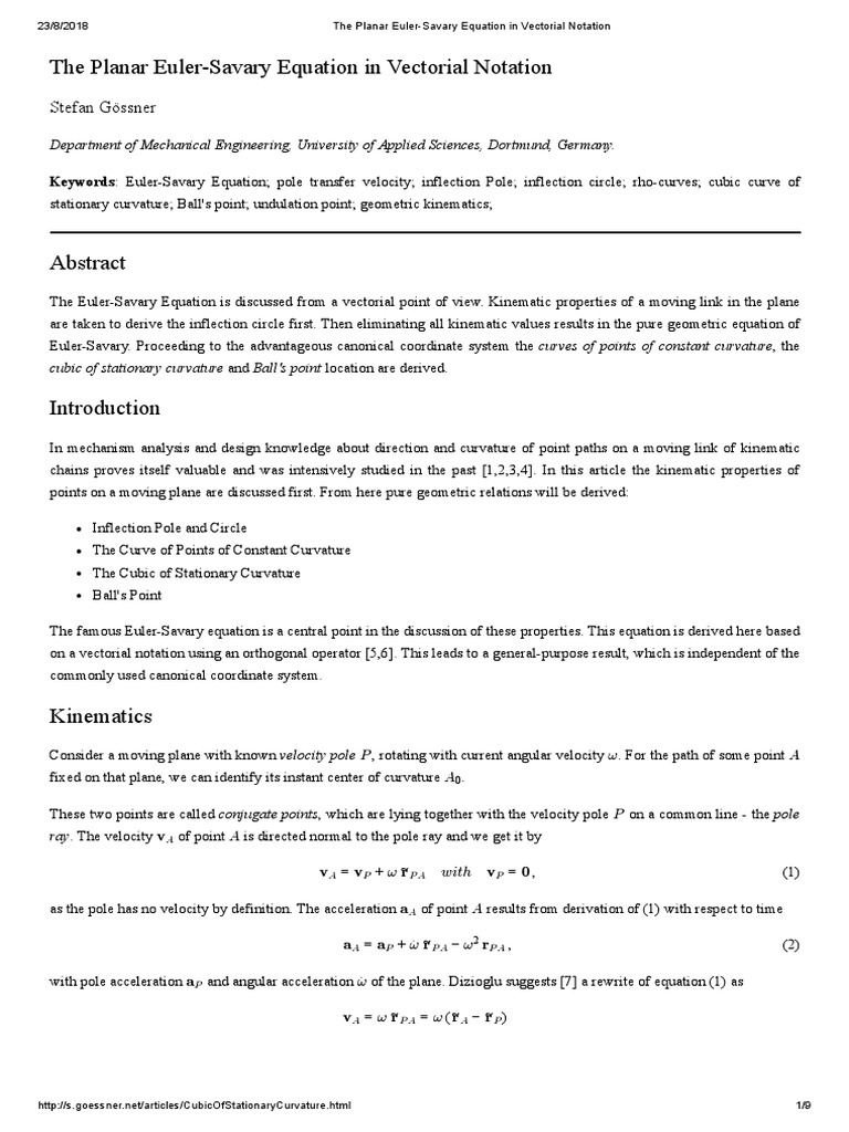 The Planar Euler-Savary Equation | PDF | Curvature | Kinematics