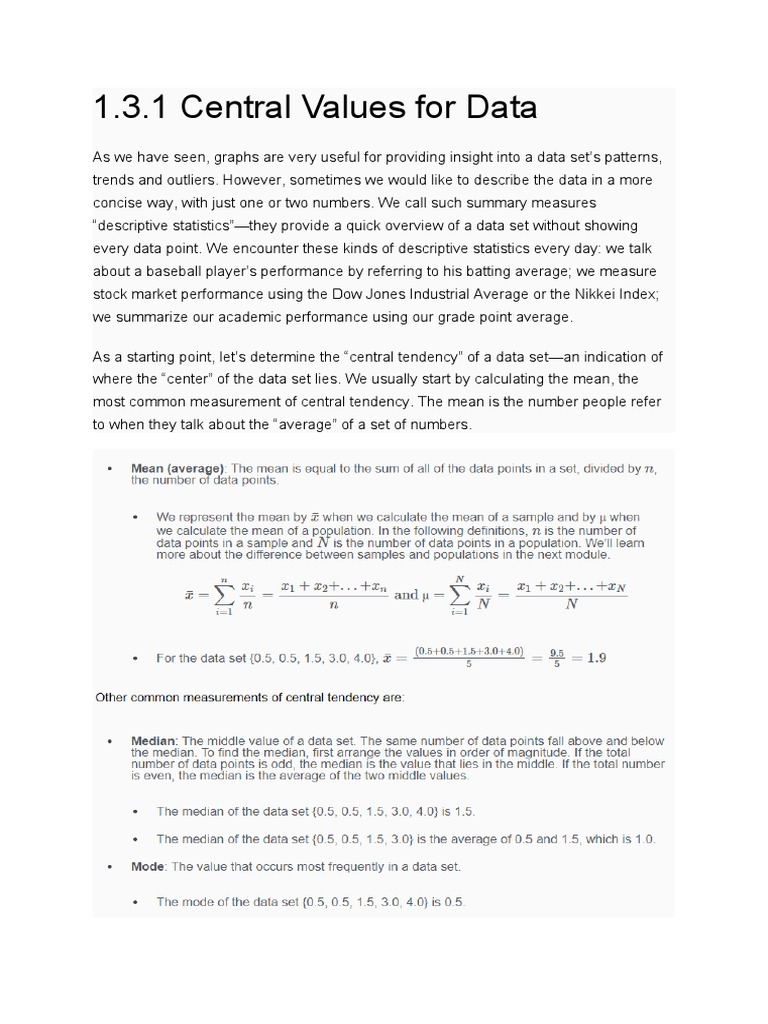 Understanding Central Tendency Measures | PDF | Standard Deviation ...