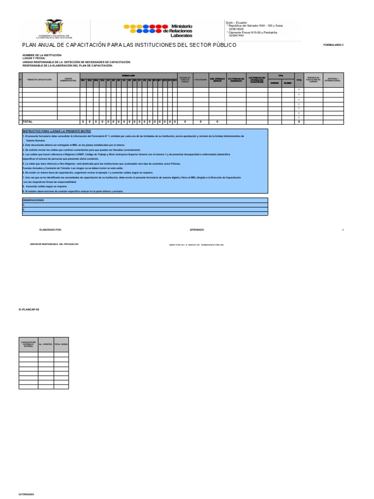 Formulario Plan Anual Formacion y Capacitacion Dc-Plancap-02 | PDF ...