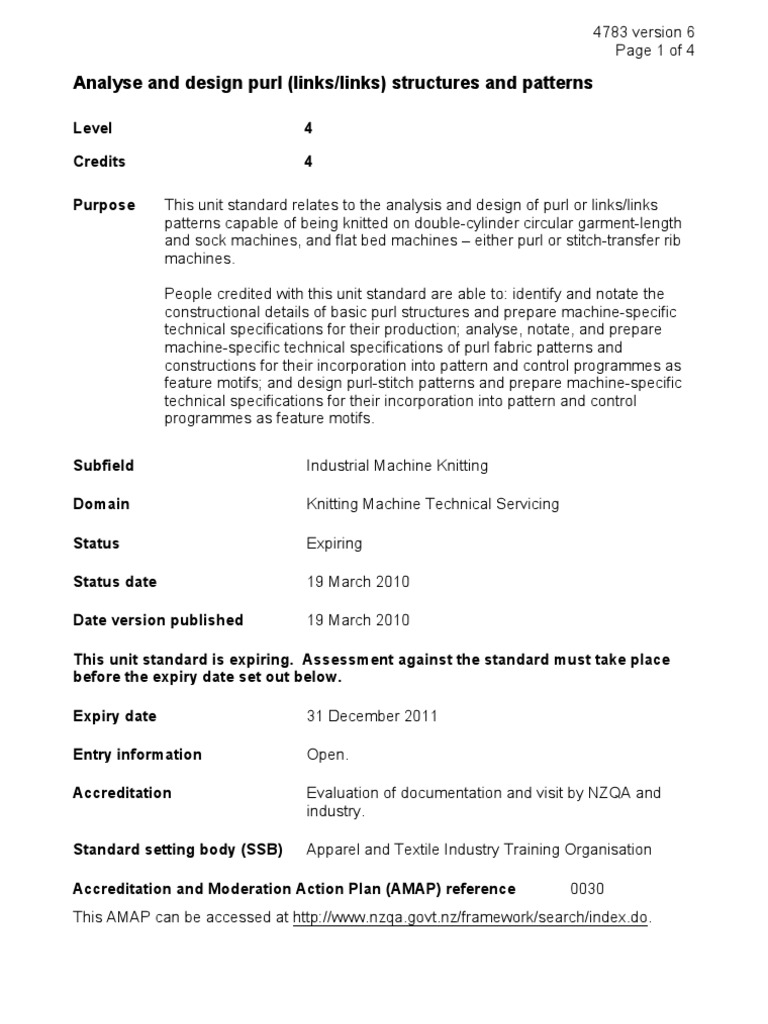 Analyse and design purl (links/links) structures and patterns | Basic ...