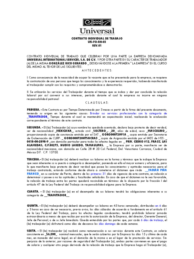 Contrato Individual de Trabajo | PDF | Salario | Bancos
