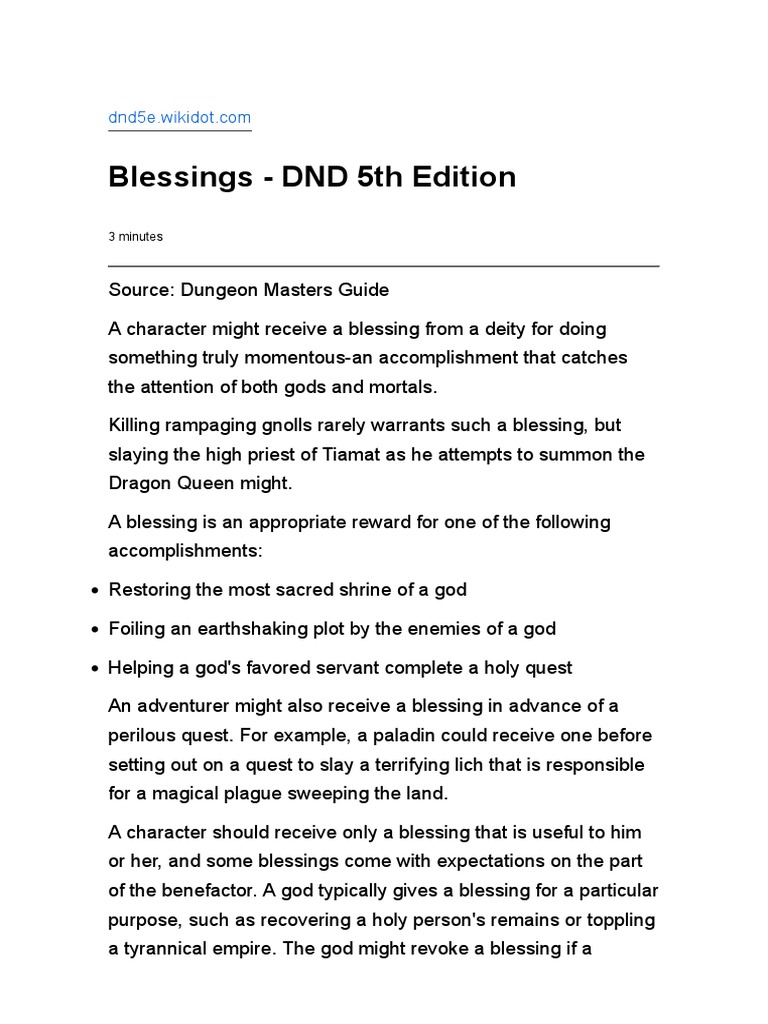 Blessings - DND 5th Edition | Download Free PDF | Role Playing Games
