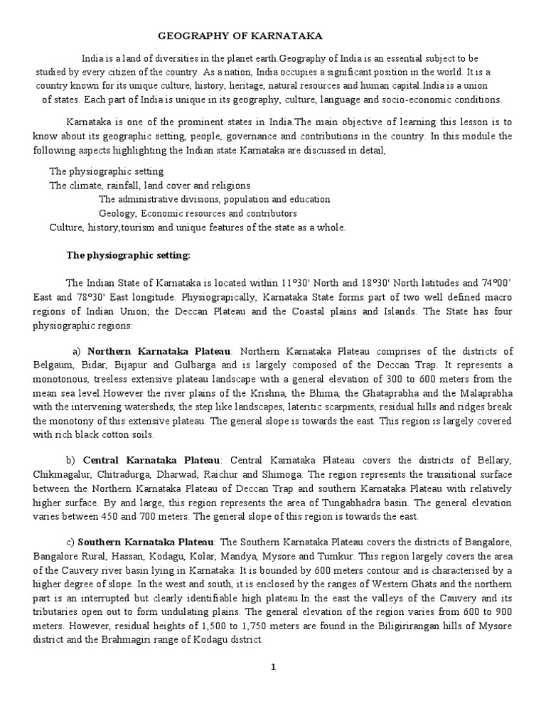 Geography of Karnataka | PDF
