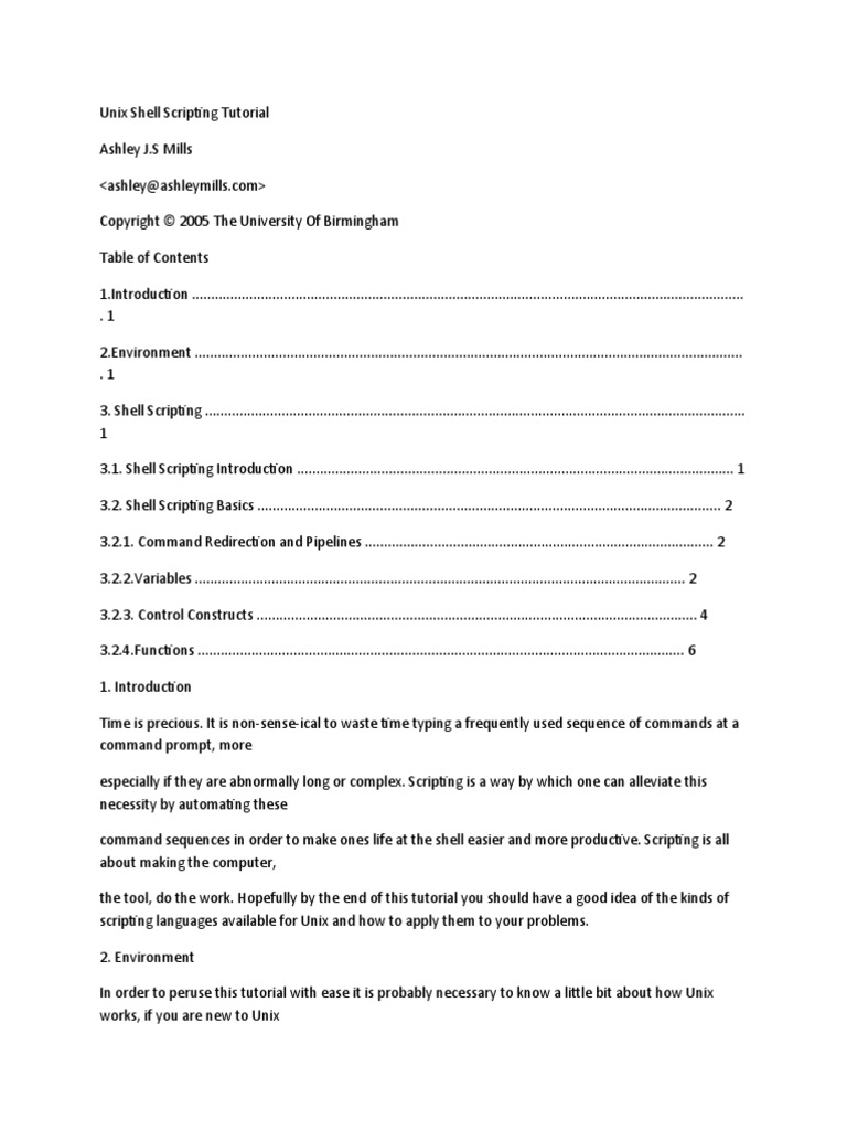 Unix Shell Scripting Tutorial Pdf Unix Computer Programming