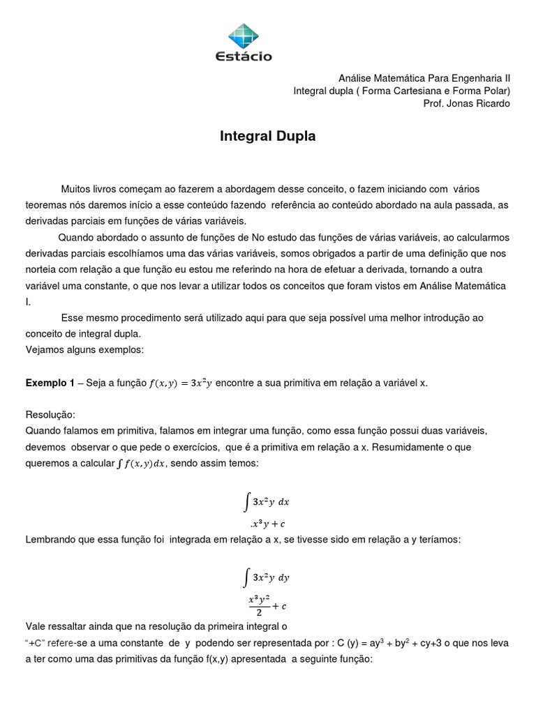 Integral Dupla | PDF | Integrante | Cálculo