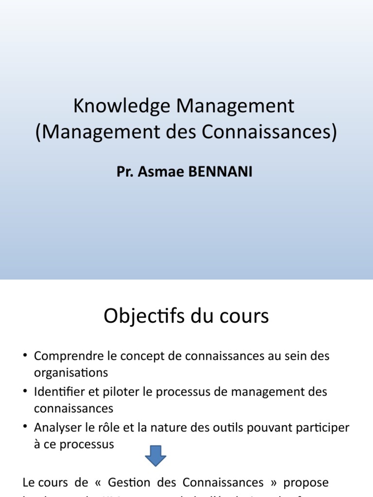 Cours Knowledge Management | PDF | Gestion des connaissances | Connaissances