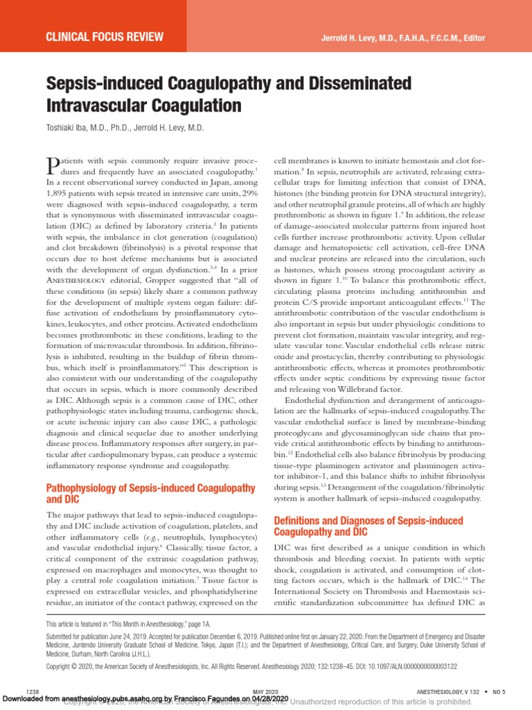 Sepsis-Induced Coagulopathy and Disseminated Intravascular Coagulation ...