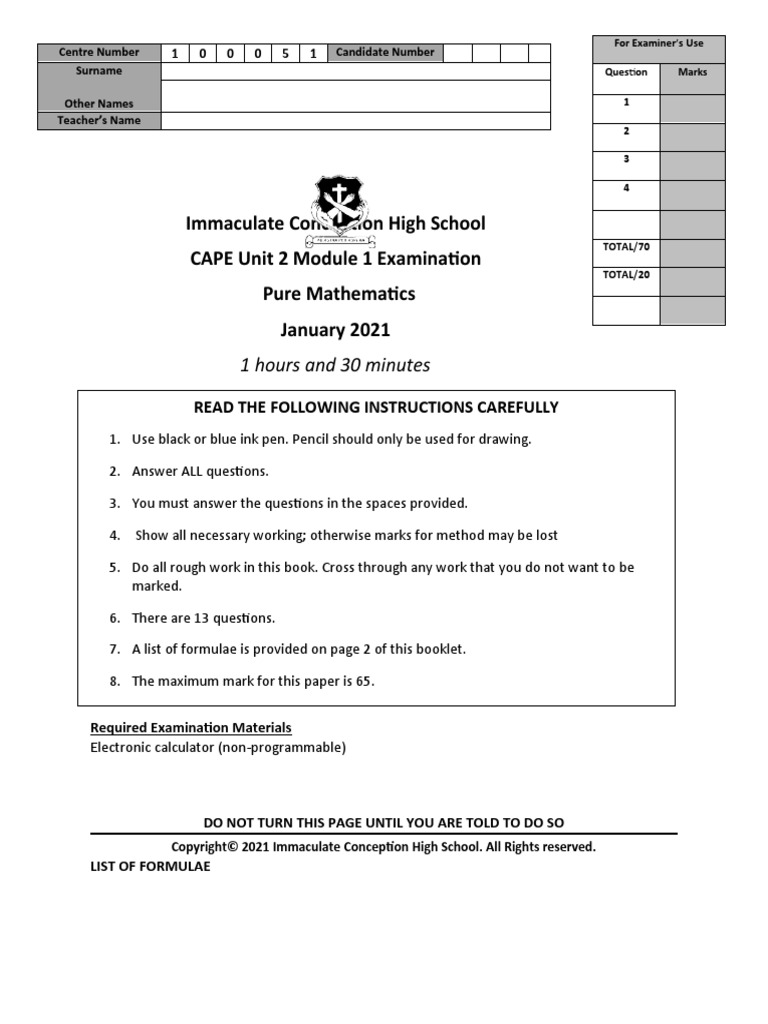 Cape Math Unit 2 Module 1 Exam 2020 - 21 | PDF | Trigonometric ...