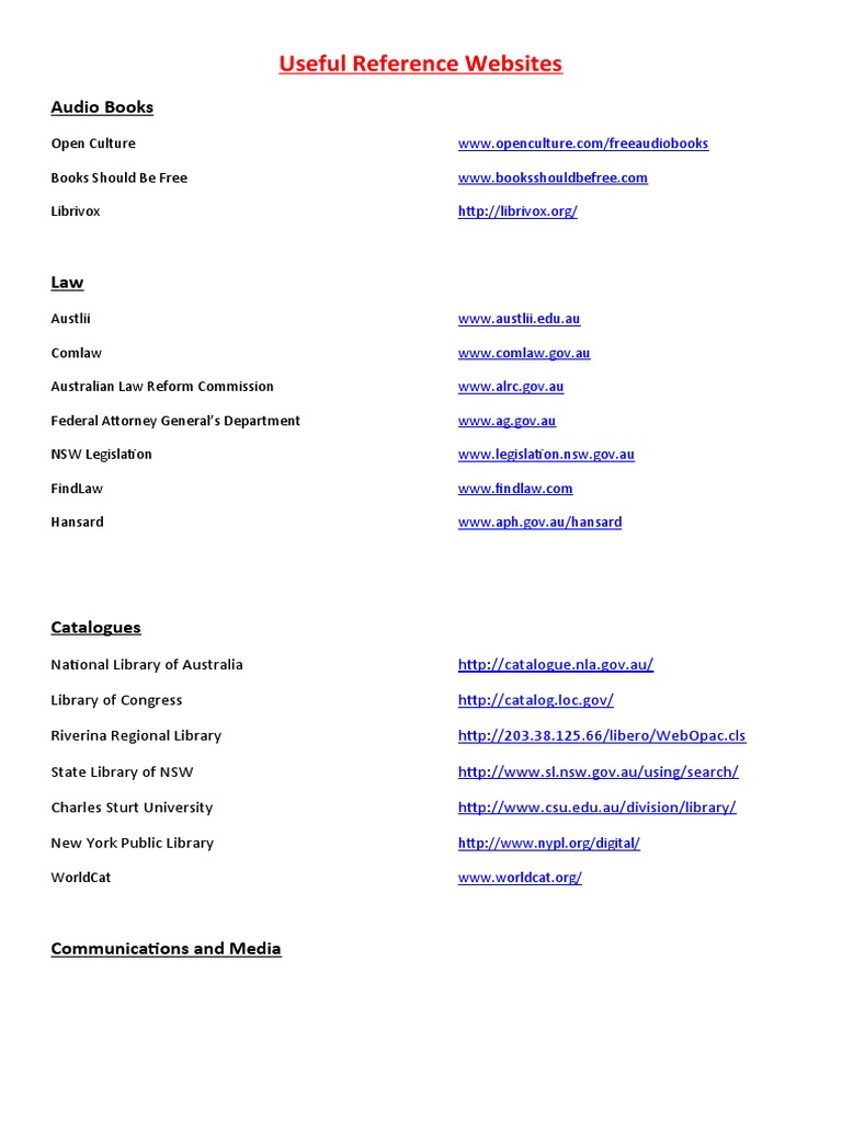 Useful Reference Websites: Audio Books | Download Free PDF | Electronic ...