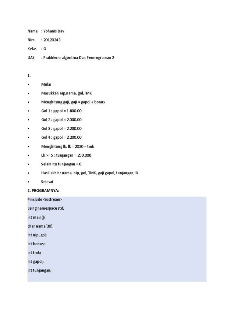 UAS Praktikum Algoritma Dan Pemrograman 2 | PDF | Computer Programming