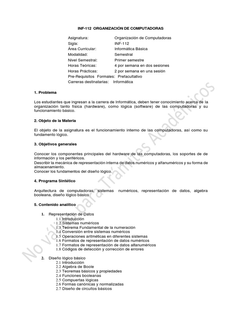 Organización de Computadoras INF-112 | PDF | Prueba (evaluación) | Informática