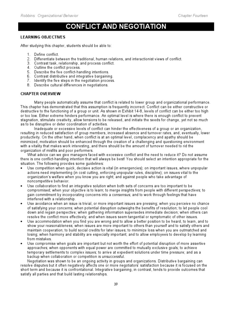 Conflict and Negotiation: Learning Objectives | PDF | Negotiation | Bargaining