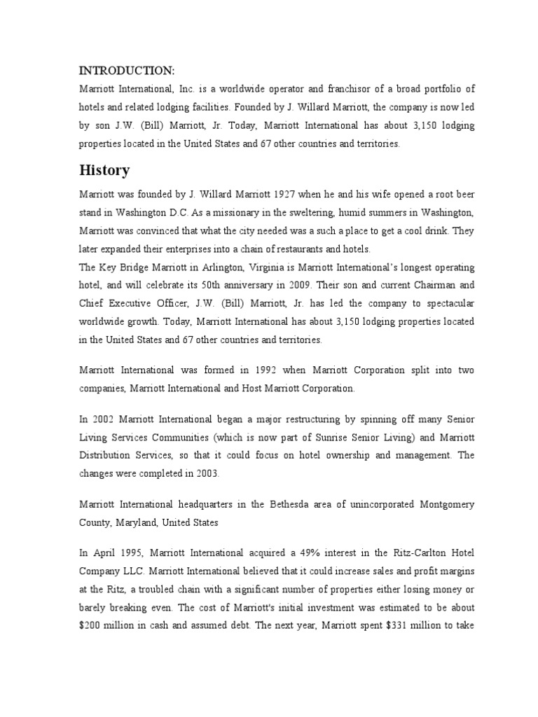 Marriott International History | PDF | Marriott International | Hotel