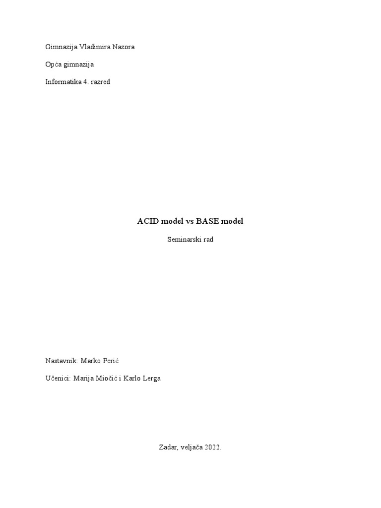ACID Model Vs BASE Model | PDF