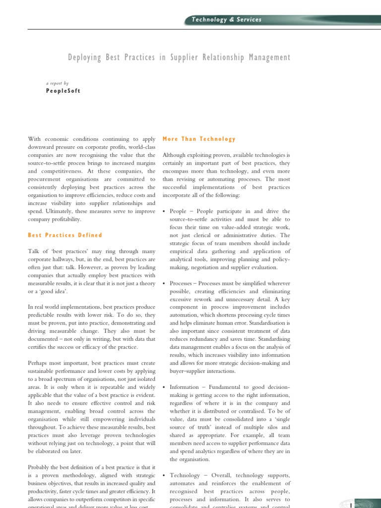 Deploying Best Practices in Supplier Relationship Management | PDF ... Deploying Best Practices in Supplier Relationship Management | PDF ...