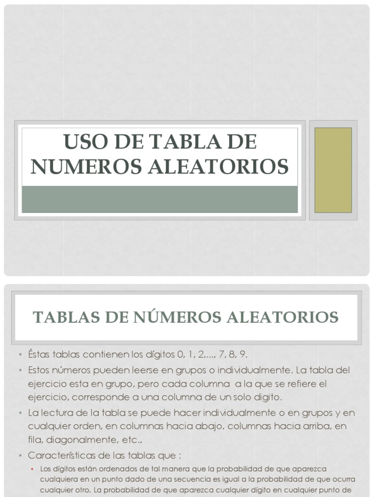 Uso de Tablas de Números Aleatorios | PDF | Probabilidad | Matemáticas
