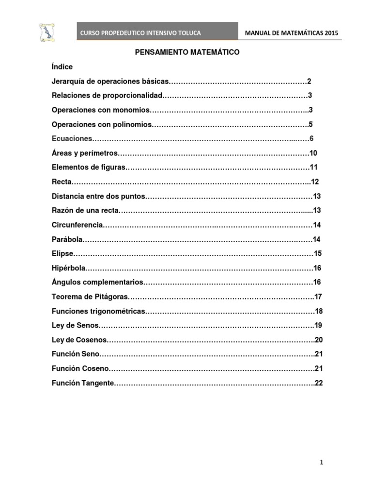 Manual de Matematicas 2015 | PDF | Matemáticas | Matemática Elemental