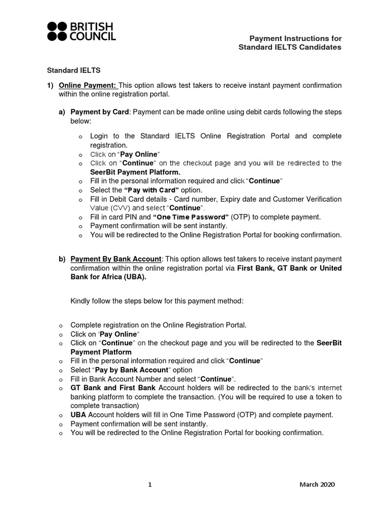 IELTS Payment Instructions for Nigeria | PDF | Payments | Services ...