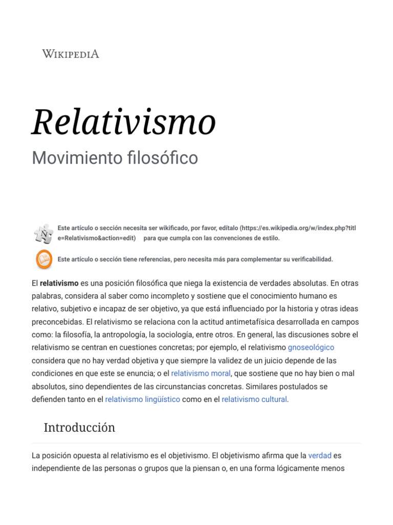 Relativismo - Wikipedia, La Enciclopedia Libre | PDF | Relativismo | Verdad