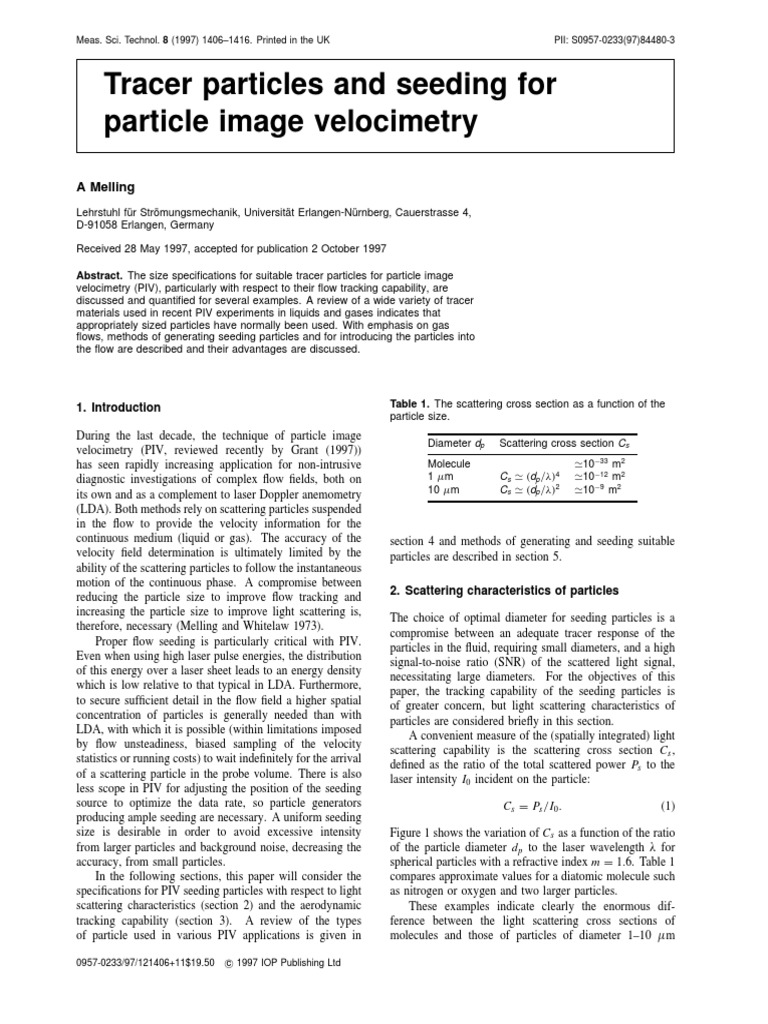 Tracer Particles and Seeding For Particle Image Velocimetry: A Melling ...