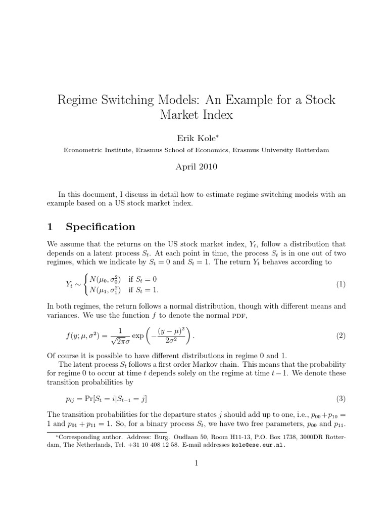 Regime Switching Models: An Example For A Stock Market Index | Download Free PDF | Mathematics ...