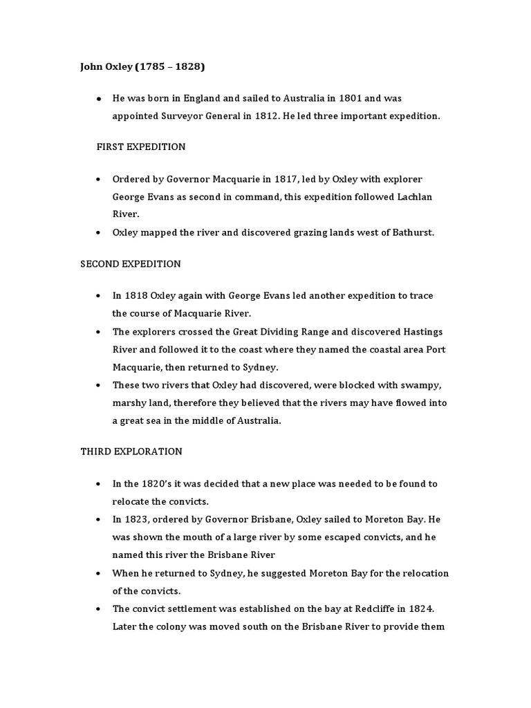 John Oxley and Thomas Mitchell: Explorers | PDF | Australia | States ...