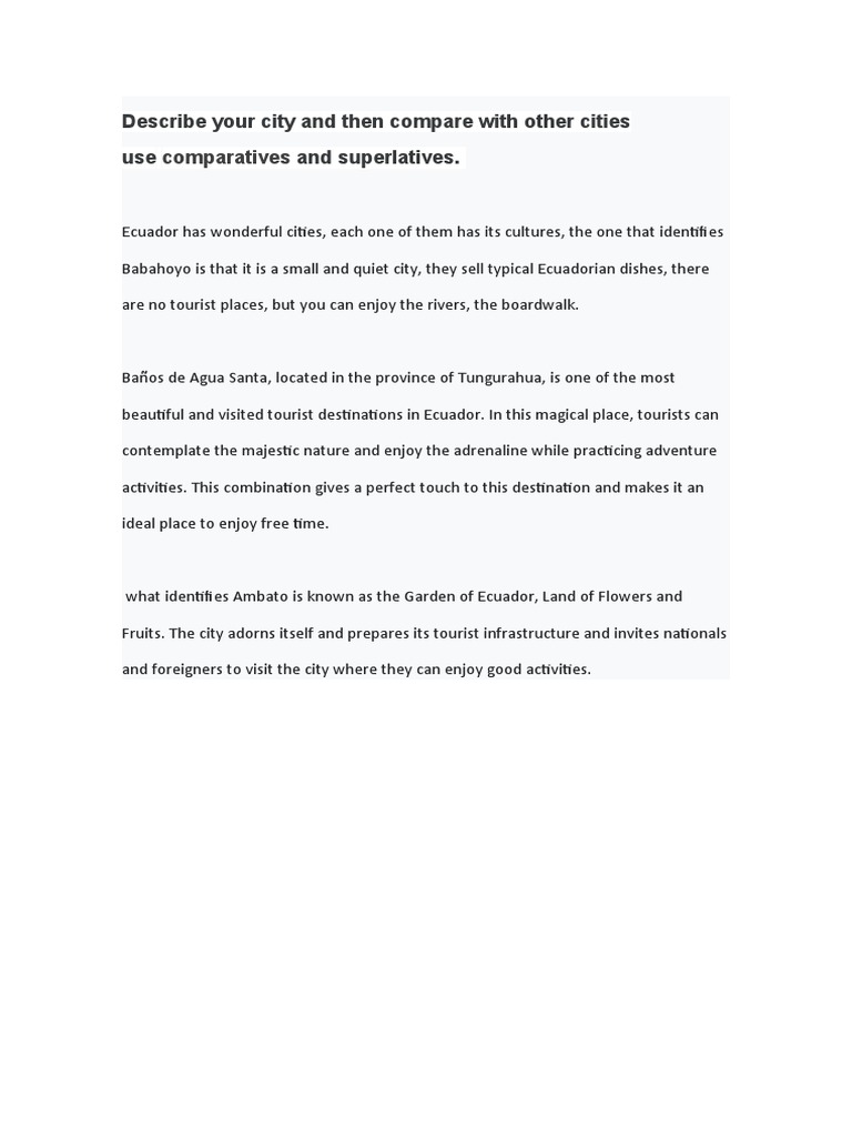 Describe Your City and Then Compare With Other Cities Use | PDF ...