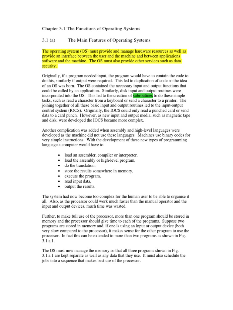 Chapter 3.1 The Functions of Operating Systems 3.1 (A) The Main ...