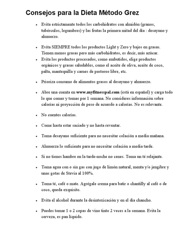 Consejos para La Dieta Método Grez | PDF | Alimentos | Panes