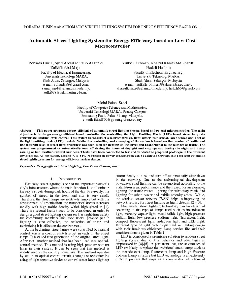 Automatic Street Lighting System For Energy Efficiency Based On Low ...