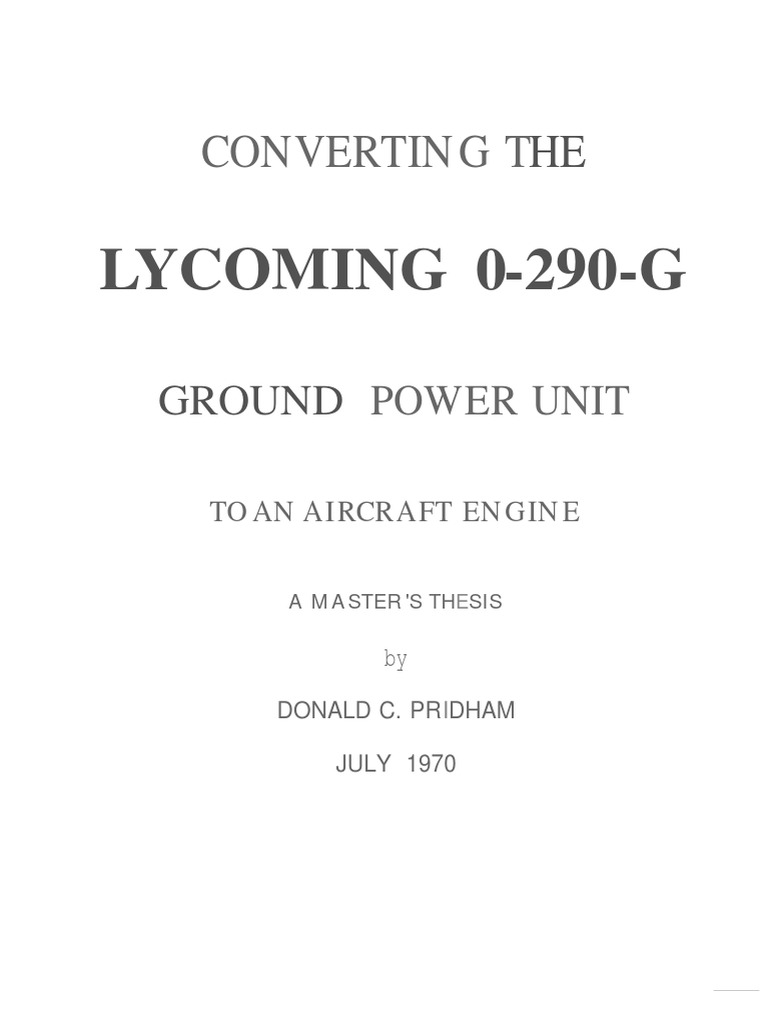 Converting The Lycoming O-290-G Ground Power Unit Tor An Aircraft ...