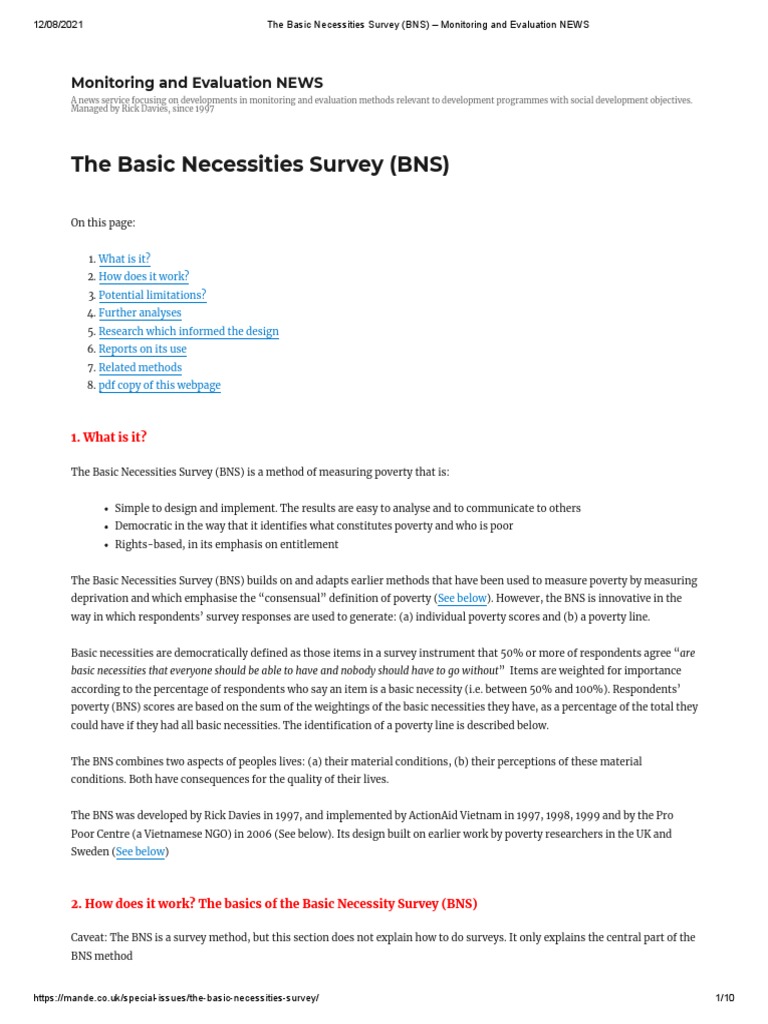 Basic Necessities Survey Overview | PDF | Poverty | Poverty & Homelessness