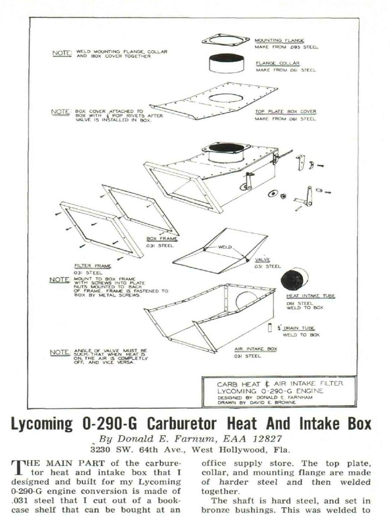 DIY Lycoming O-290-G Carburetor Heat & Intake Box From Sport Aviation ...