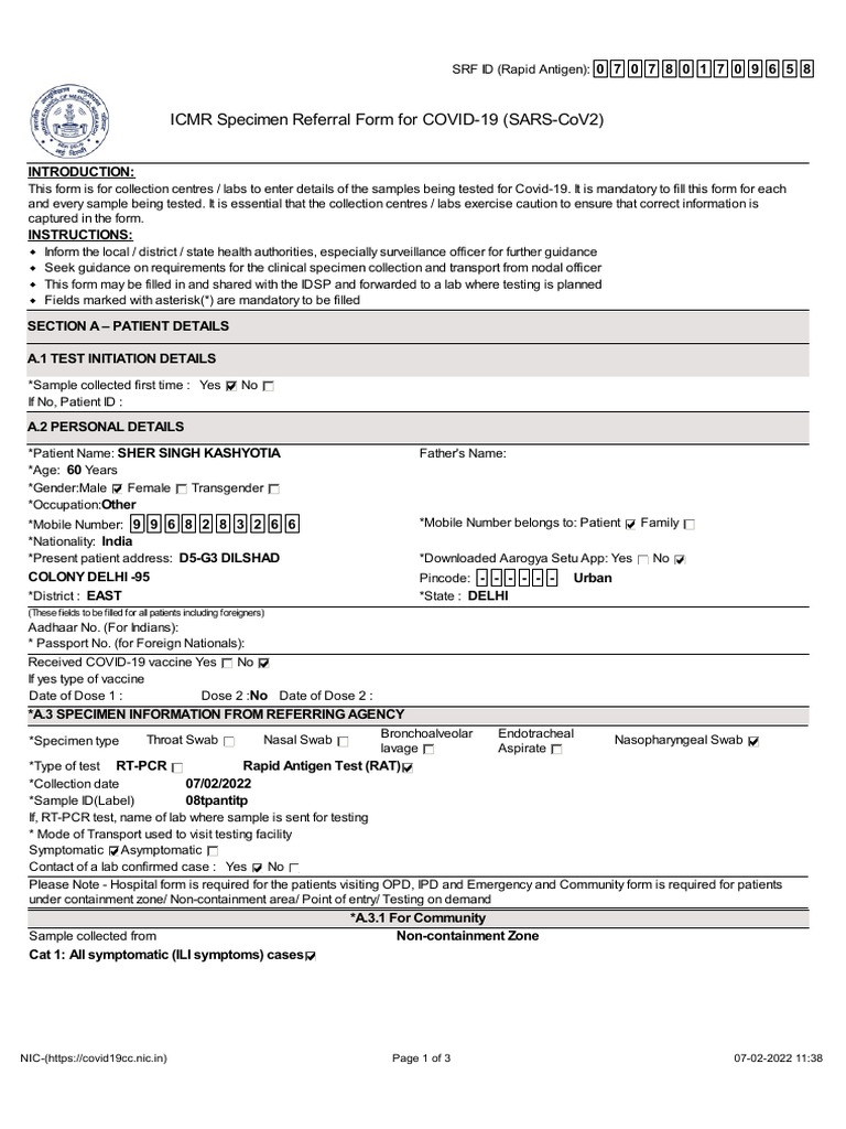 Covid Positive Test Report | PDF | Medical Specialties | Medicine