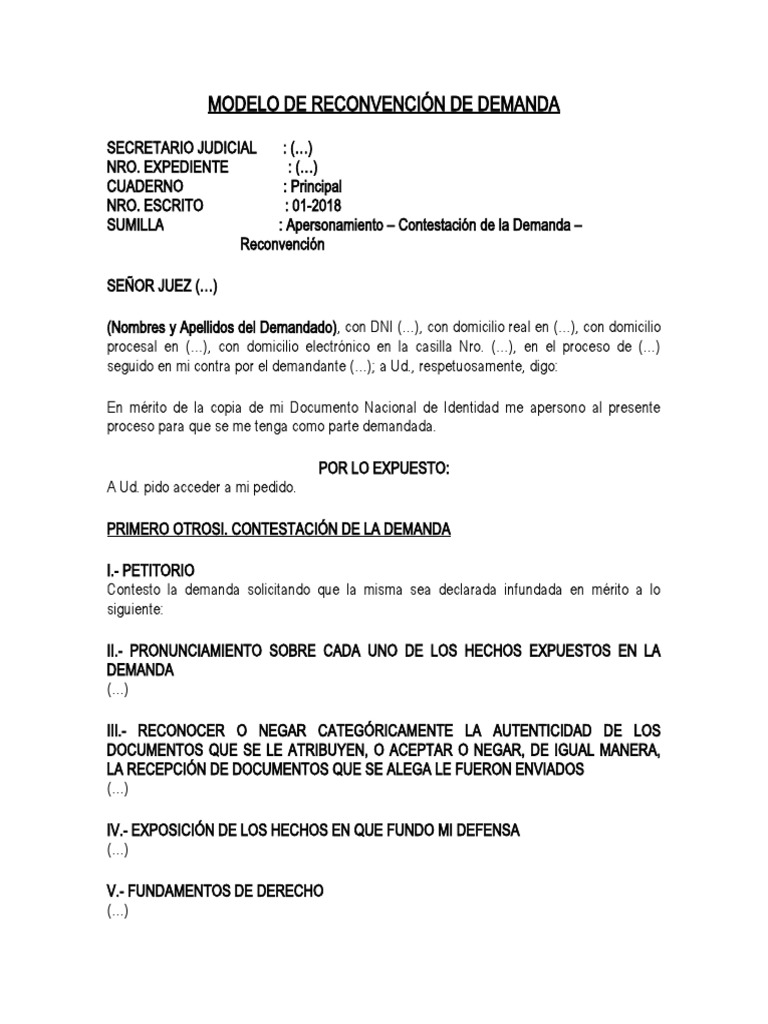 Modelo de Reconvención de Demanda | PDF | Demanda judicial | Reconvención