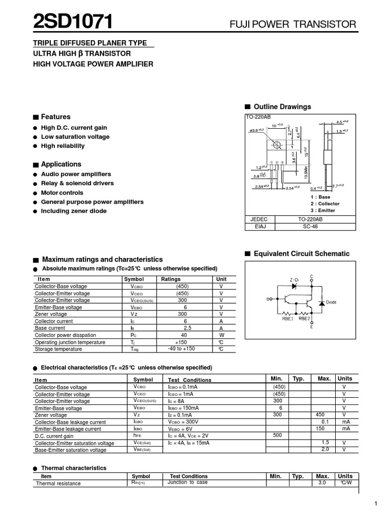 2SD1071 | PDF | Bipolar Junction Transistor | Amplifier
