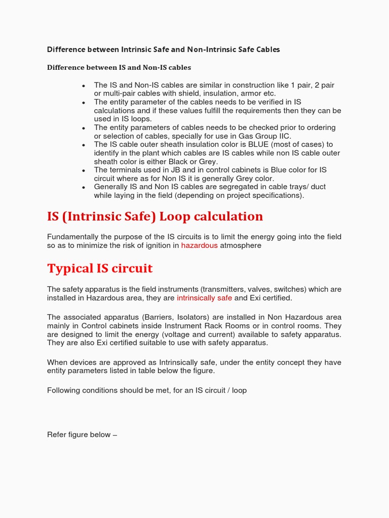Difference Between Intrinsic Safe and Non-Intrinsic Safe Cables | PDF ...