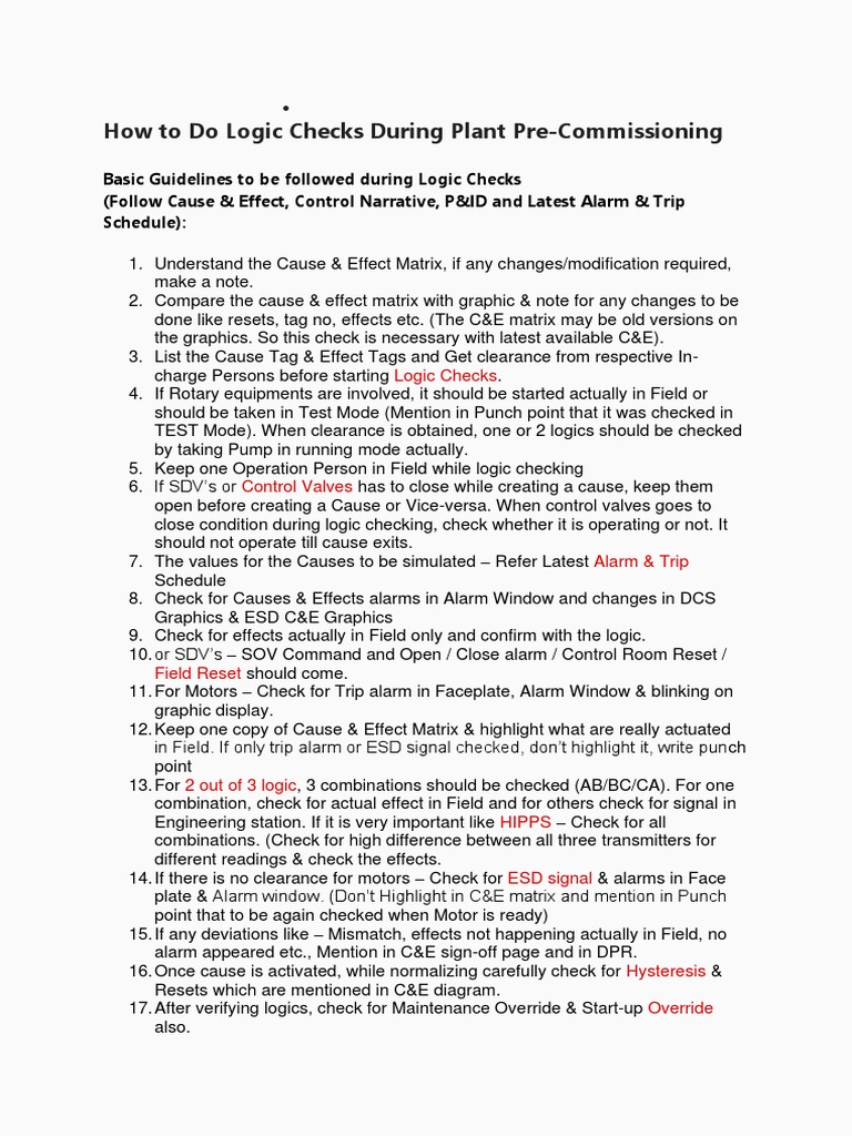 How To Do Logic Checks During Plant Pre-Commissioning | PDF | Systems ...