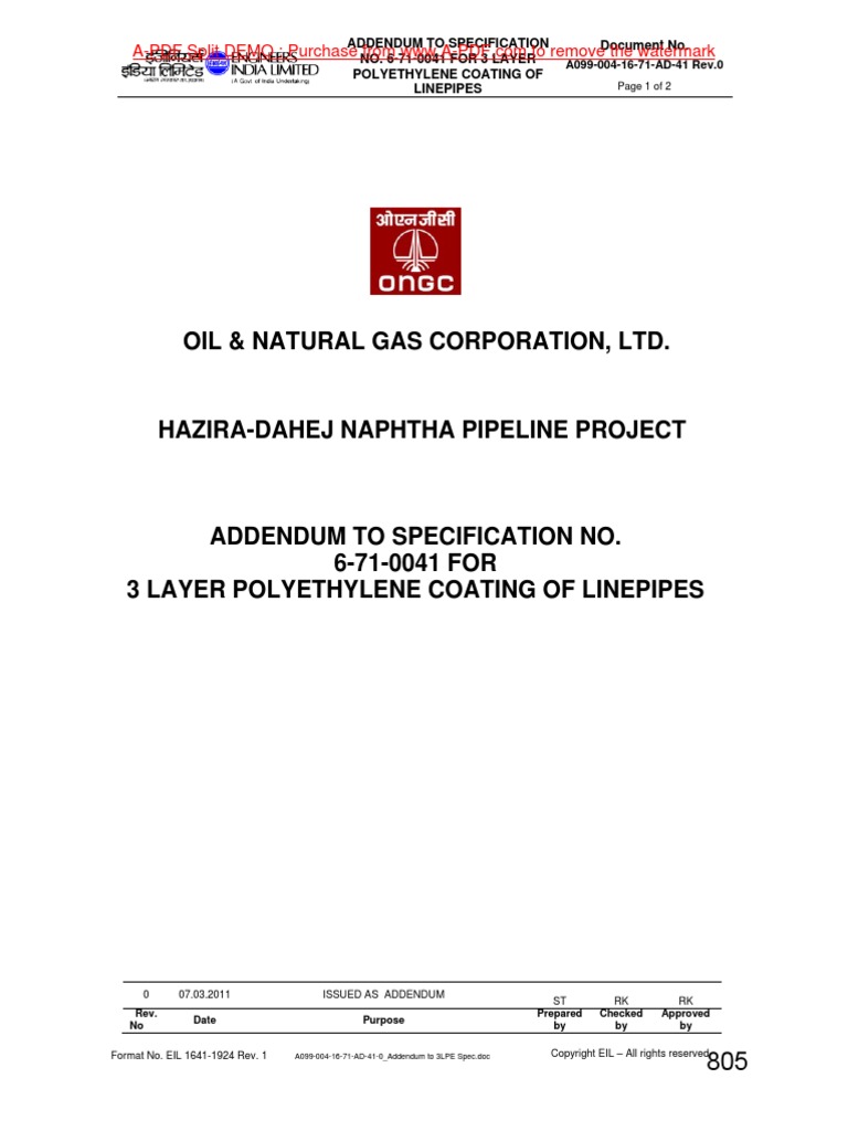 3LPE Coating Spec. | Polyethylene | Specification (Technical Standard)