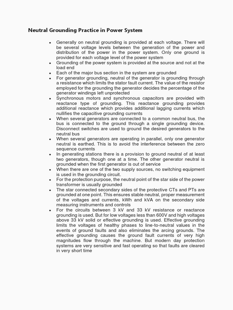Neutral Grounding Practice in Power System | PDF | Electric Generator ...