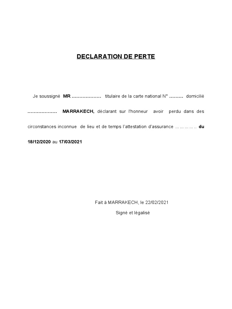 Declaration de Perte | PDF