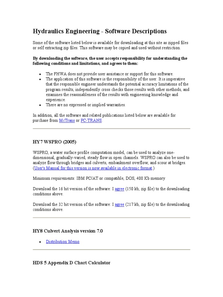 Hydraulics Engineering - Software Descriptions | PDF | Zip (File Format ...