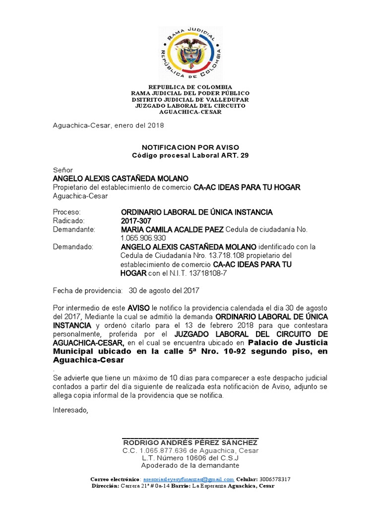 Formato de Notificacion Por Aviso | PDF | Justicia | Crimen y violencia