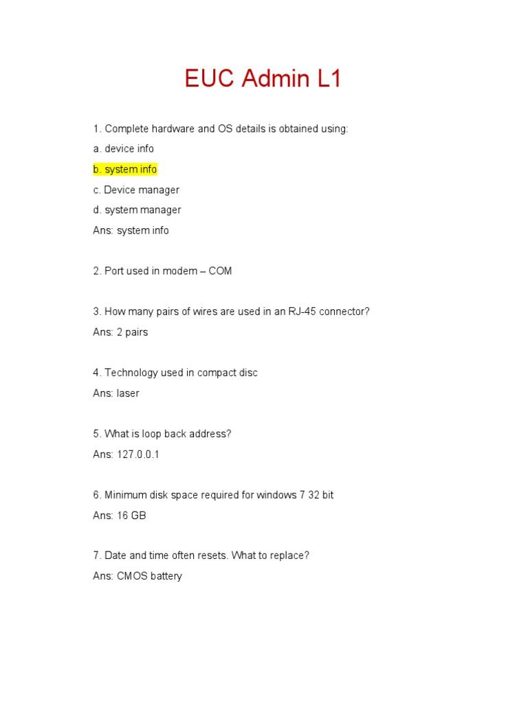 EUC Admin L1 | PDF | Bios | Microsoft Windows