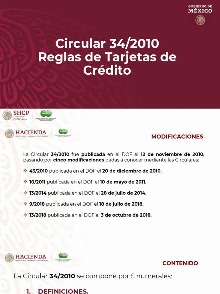 Presentación Circular 34-2010 DGESPF | PDF | Tarjeta de crédito | Bancos