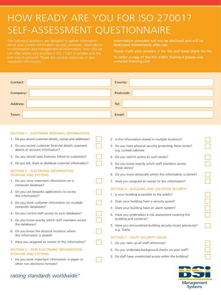 How Ready Are You For Iso 27001? Self-Assessment Questionnaire | PDF ...