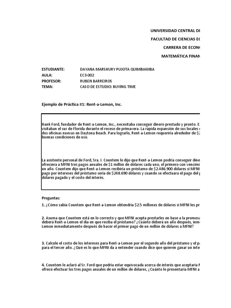Deber 13 - Caso de Estudio (Buying Time) | PDF | Interés | Dólar de los Estados Unidos