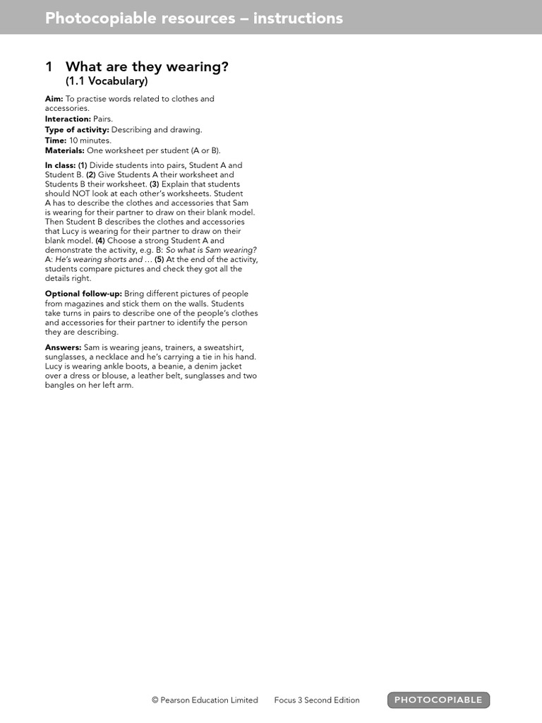 Focus3 2E Photocopiable Resources Instructions | PDF | Triathlon ...